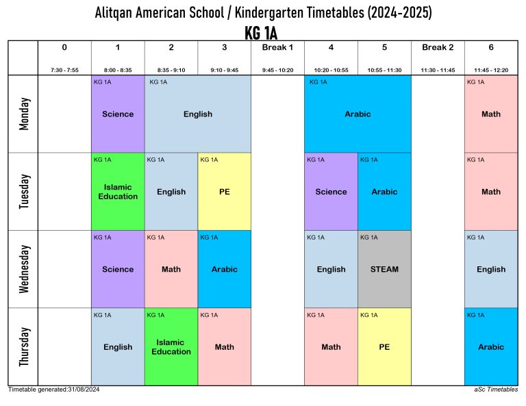 Timetable – ALITQAN AMERICAN SCHOOL