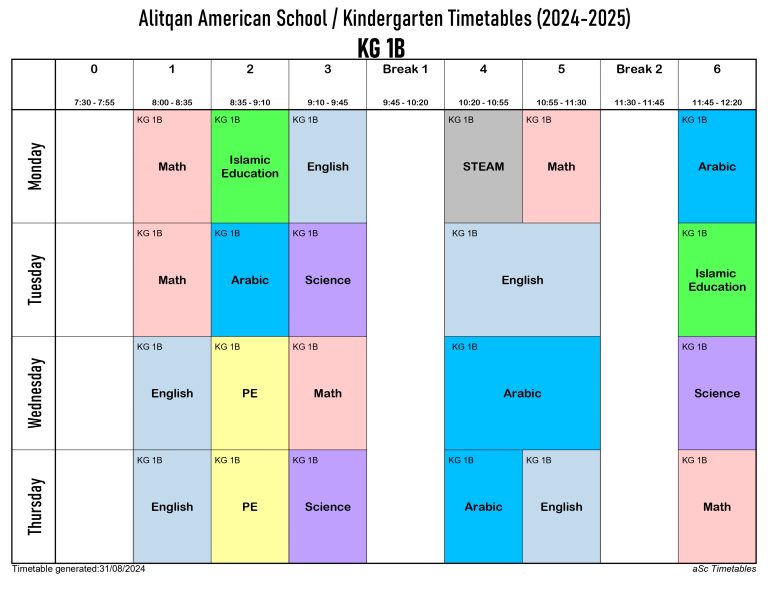 Timetable – ALITQAN AMERICAN SCHOOL