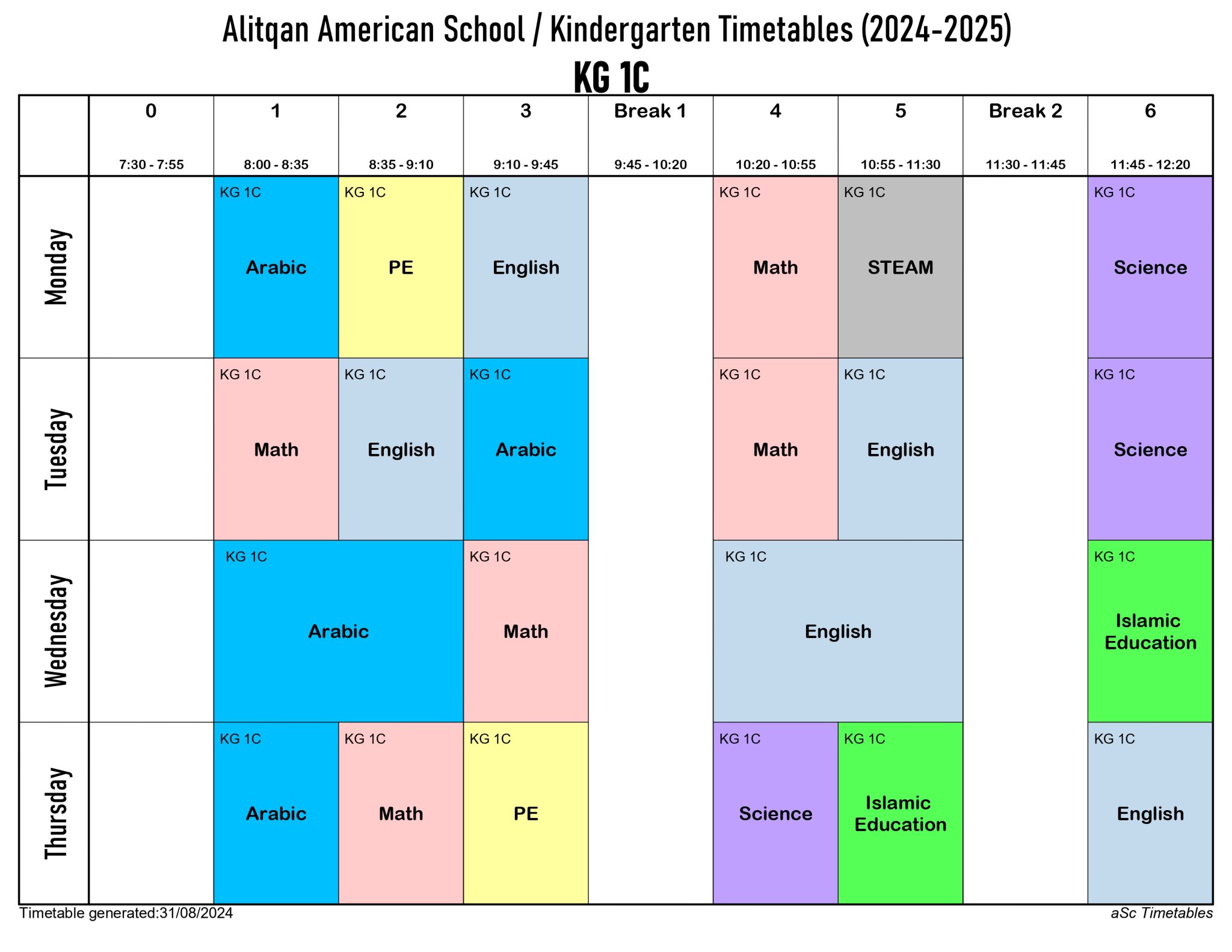 Timetable – ALITQAN AMERICAN SCHOOL