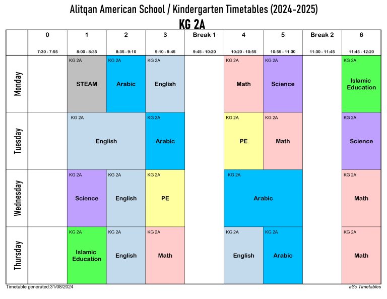 Timetable – ALITQAN AMERICAN SCHOOL