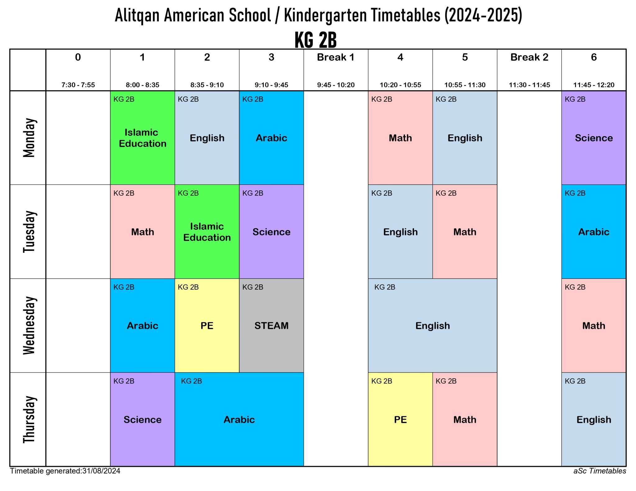 Timetable – ALITQAN AMERICAN SCHOOL