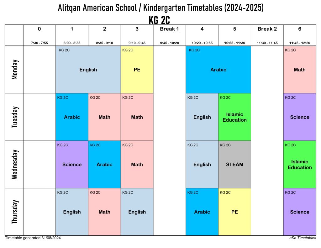 Timetable – ALITQAN AMERICAN SCHOOL