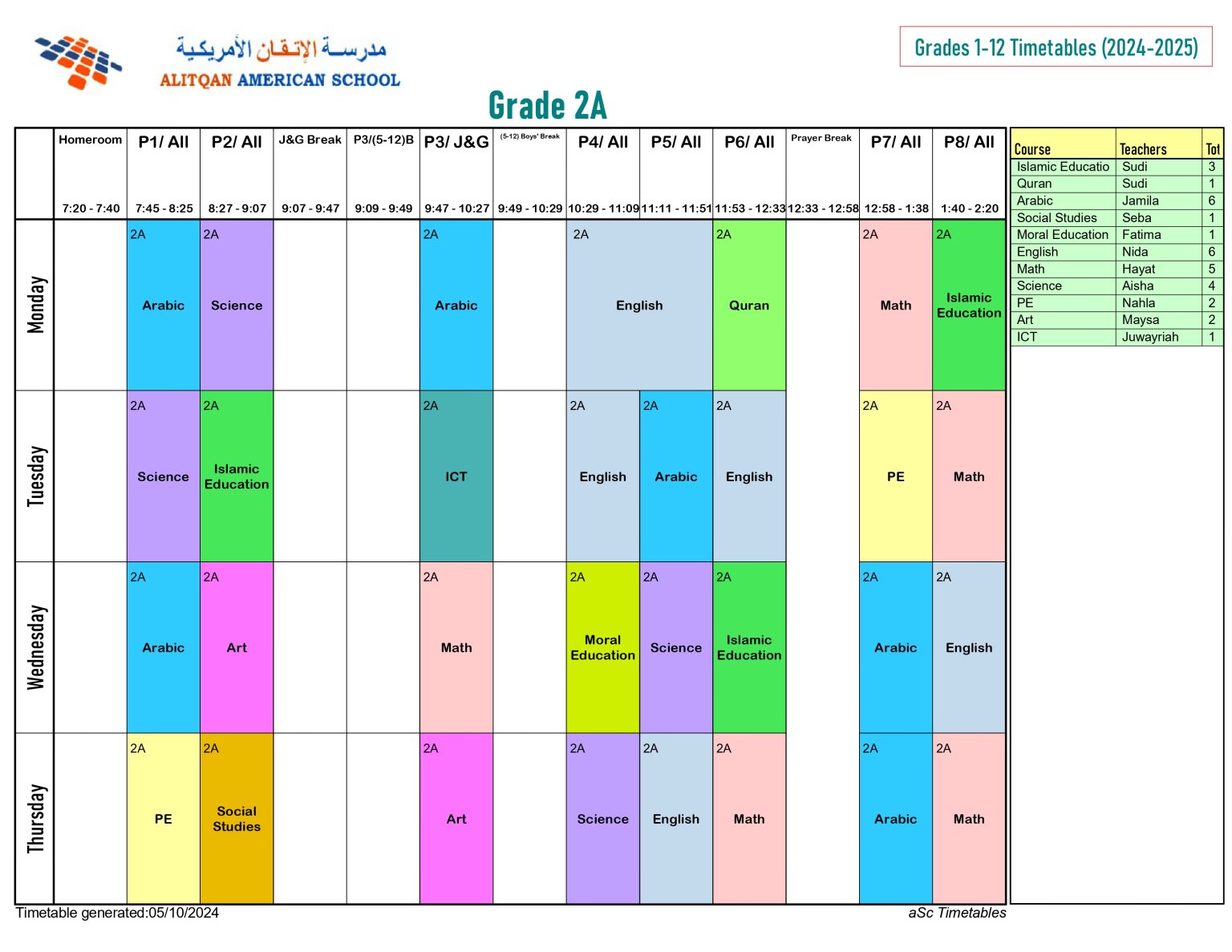 Timetable – ALITQAN AMERICAN SCHOOL