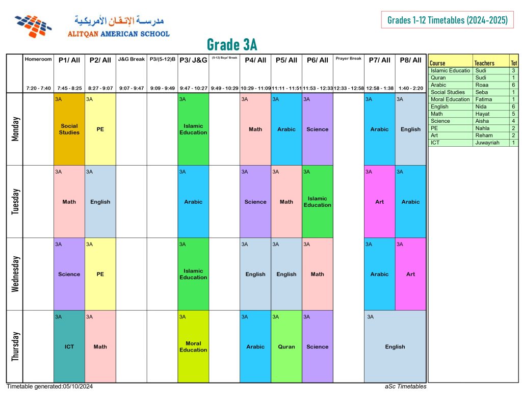 Timetable – ALITQAN AMERICAN SCHOOL