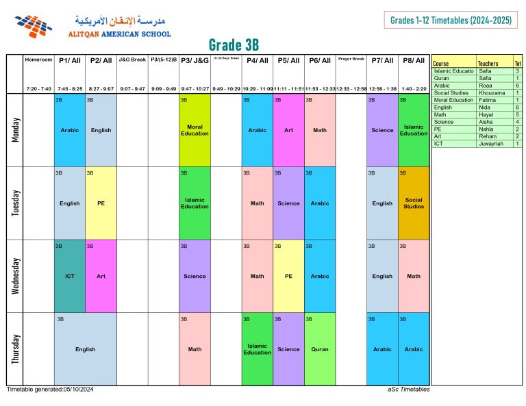 Timetable – ALITQAN AMERICAN SCHOOL