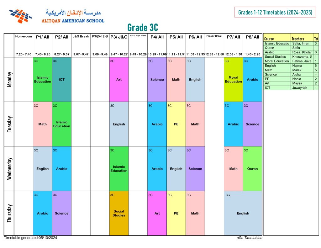 Timetable – ALITQAN AMERICAN SCHOOL