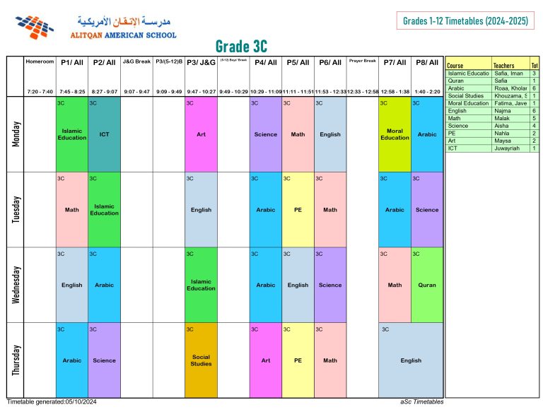Timetable – ALITQAN AMERICAN SCHOOL
