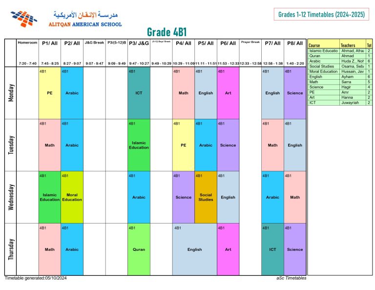 Timetable – ALITQAN AMERICAN SCHOOL