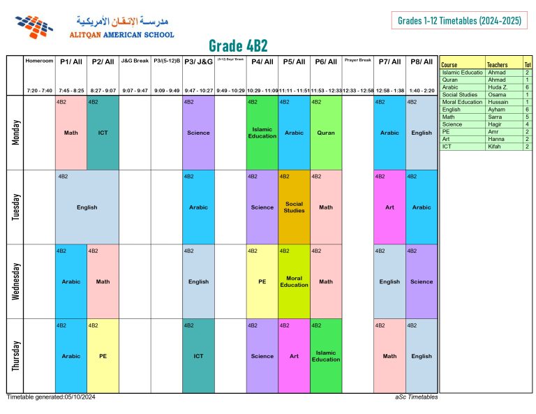 Timetable – ALITQAN AMERICAN SCHOOL