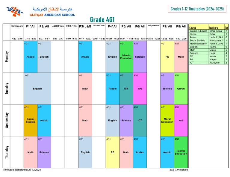 Timetable – ALITQAN AMERICAN SCHOOL