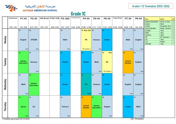 Timetable – ALITQAN AMERICAN SCHOOL