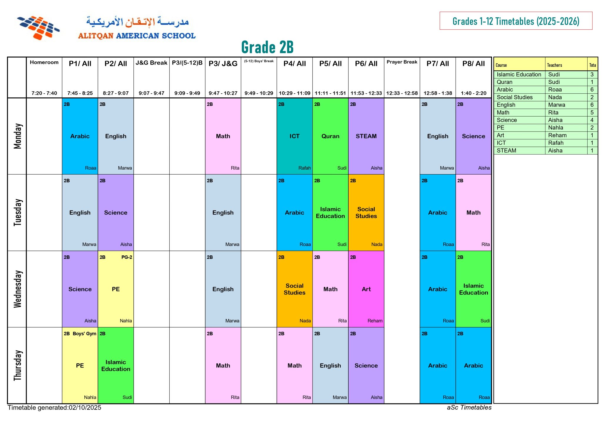 Timetable – ALITQAN AMERICAN SCHOOL