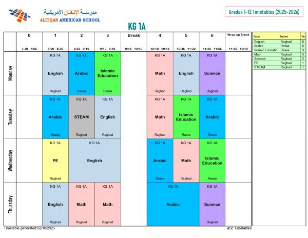 Timetable – ALITQAN AMERICAN SCHOOL
