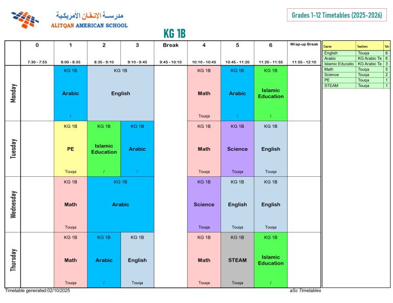 Timetable – ALITQAN AMERICAN SCHOOL