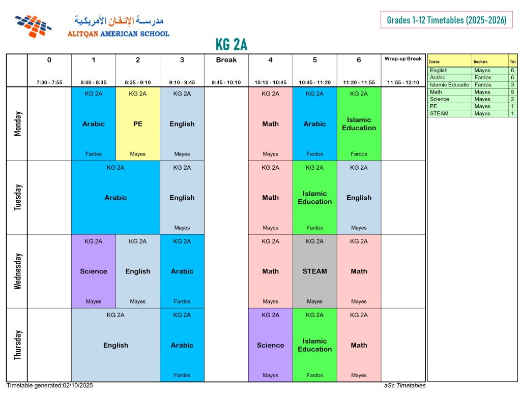 Timetable – ALITQAN AMERICAN SCHOOL