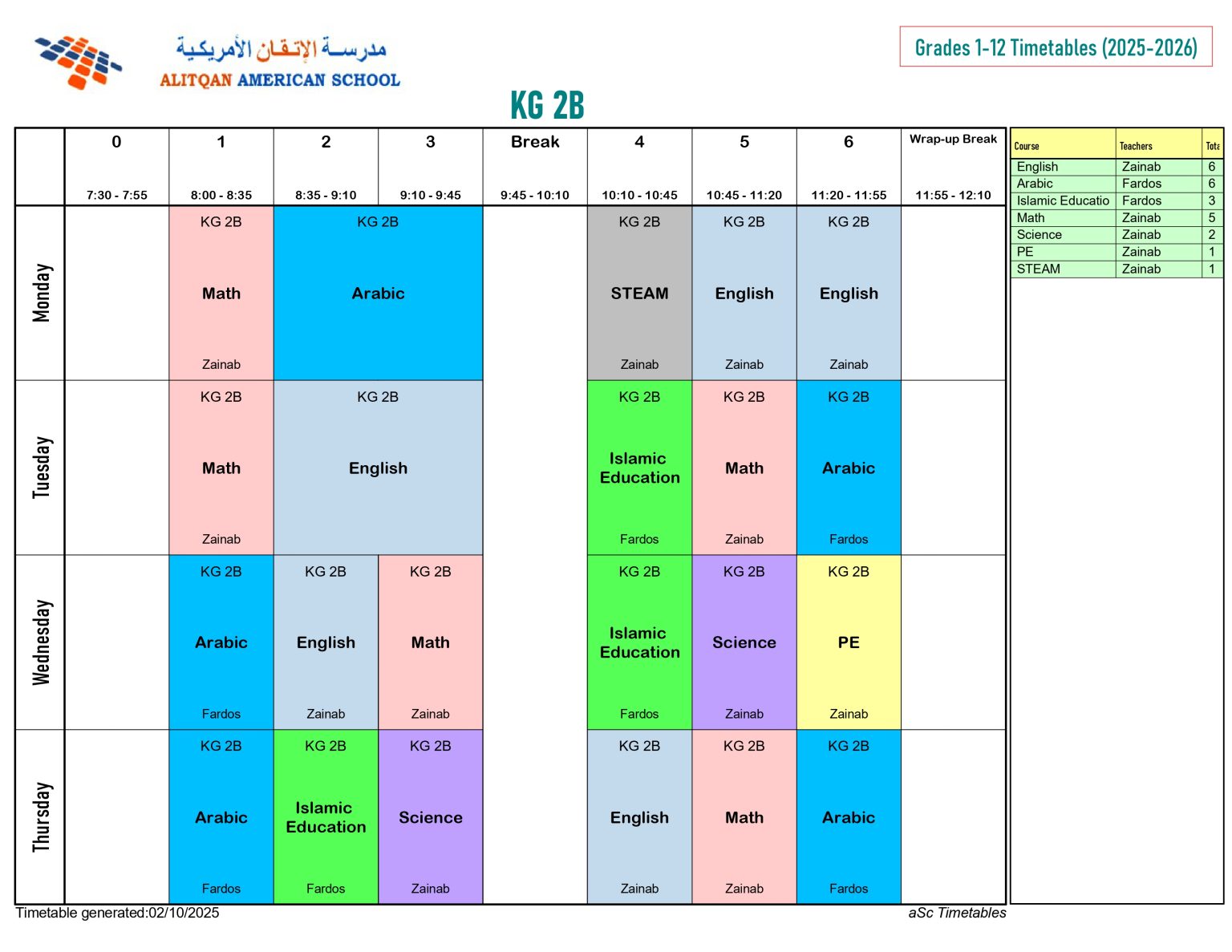 Timetable – ALITQAN AMERICAN SCHOOL