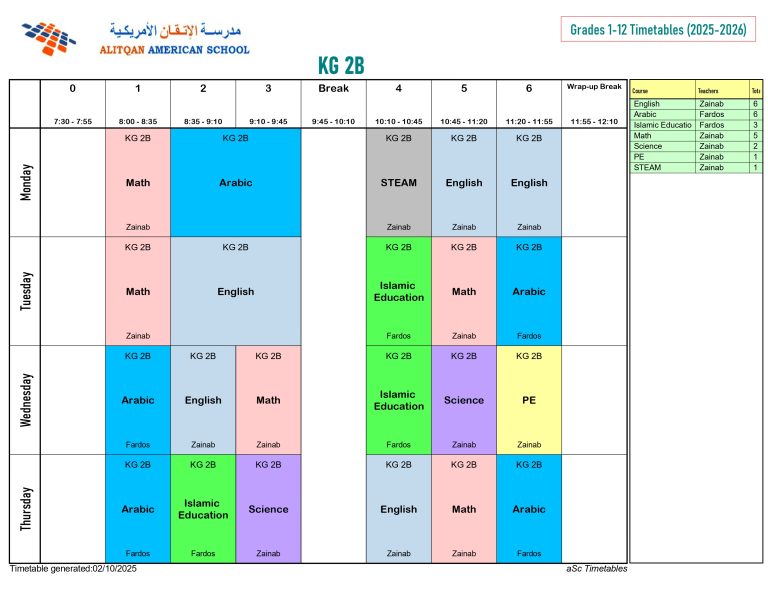 Timetable – ALITQAN AMERICAN SCHOOL