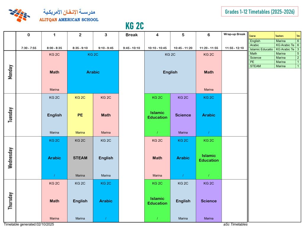 Timetable – ALITQAN AMERICAN SCHOOL
